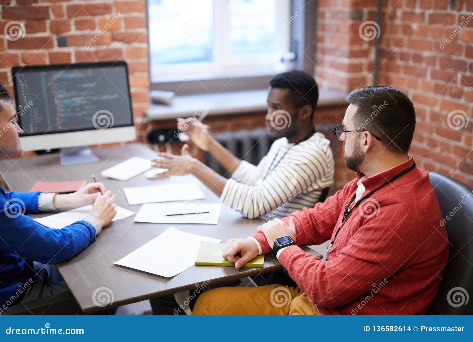 Technicians at work stock photo. Image of briefing, business - 136582614