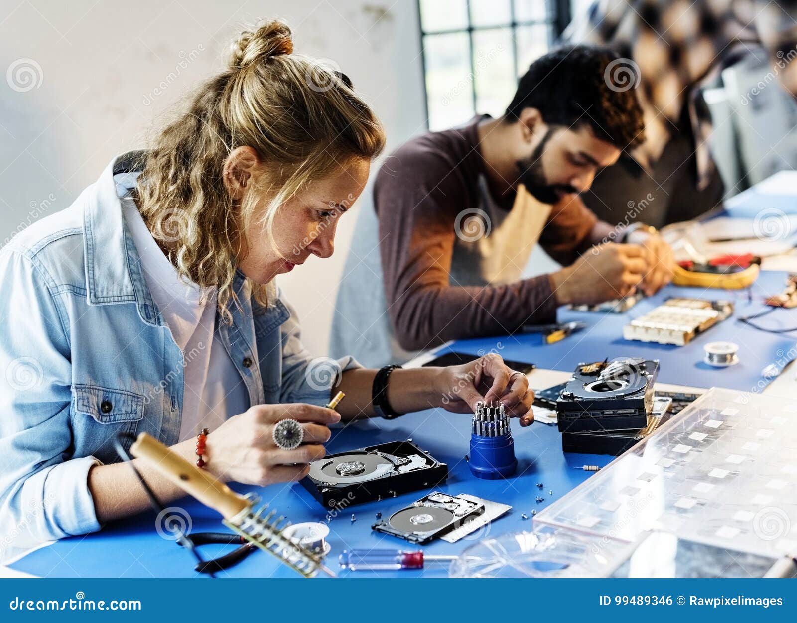 The Technicians are Working on Computer Electronics Parts Stock Photo ...