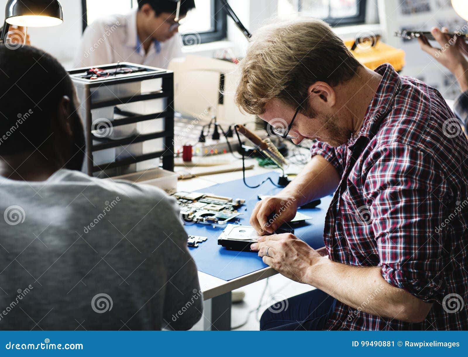 Technicians are Working on Computer Hard Disk Stock Image - Image of ...