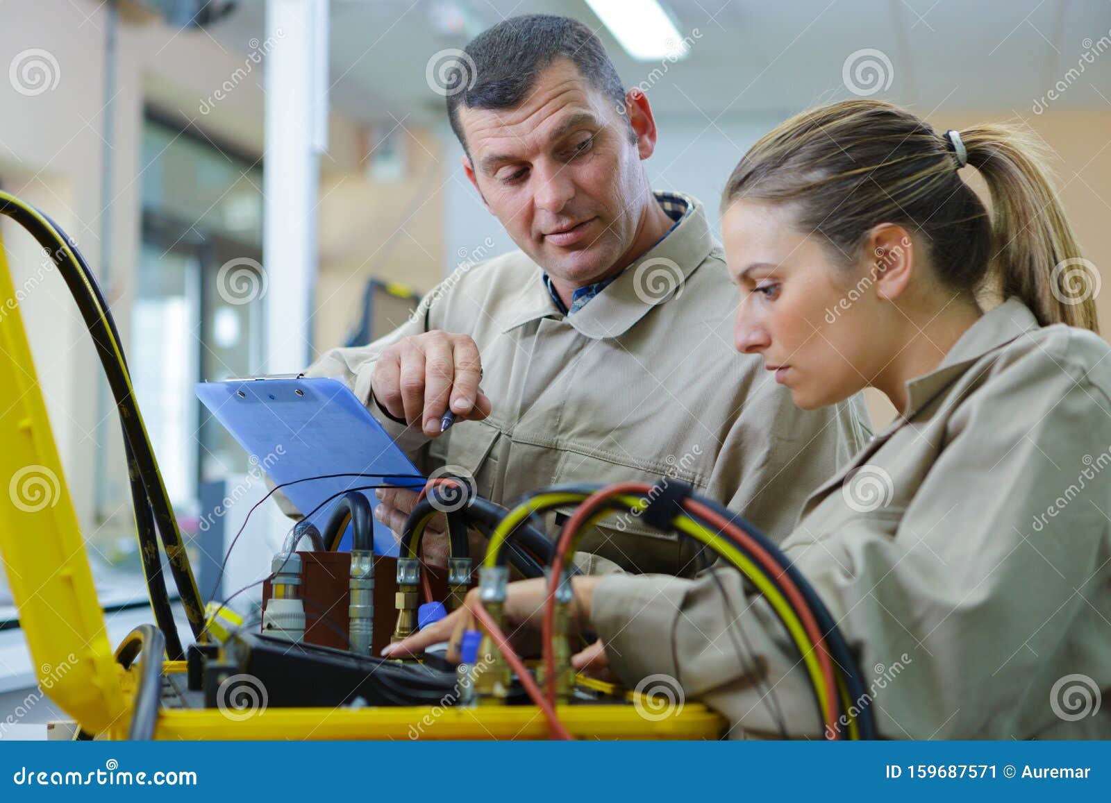 Technicians Working in Factory Hall Stock Image - Image of hard, person ...