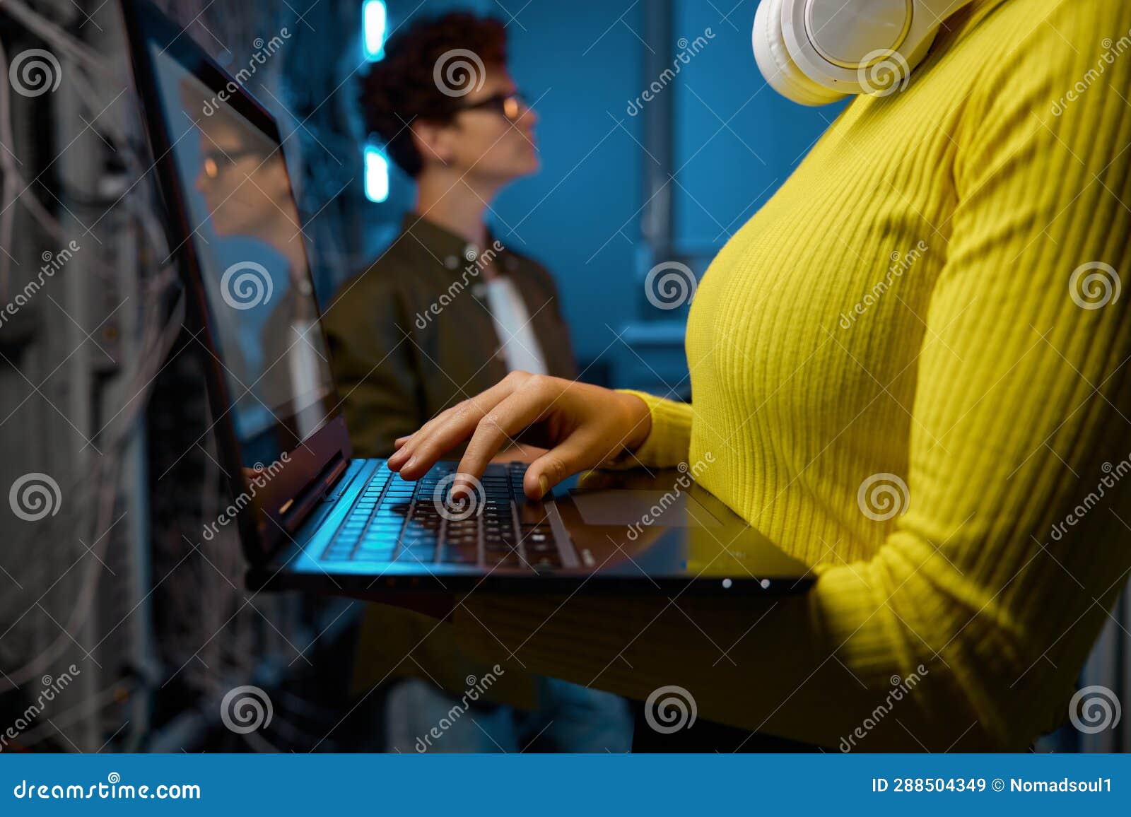 It Technicians Working Together with Network Hardware Stock Image ...