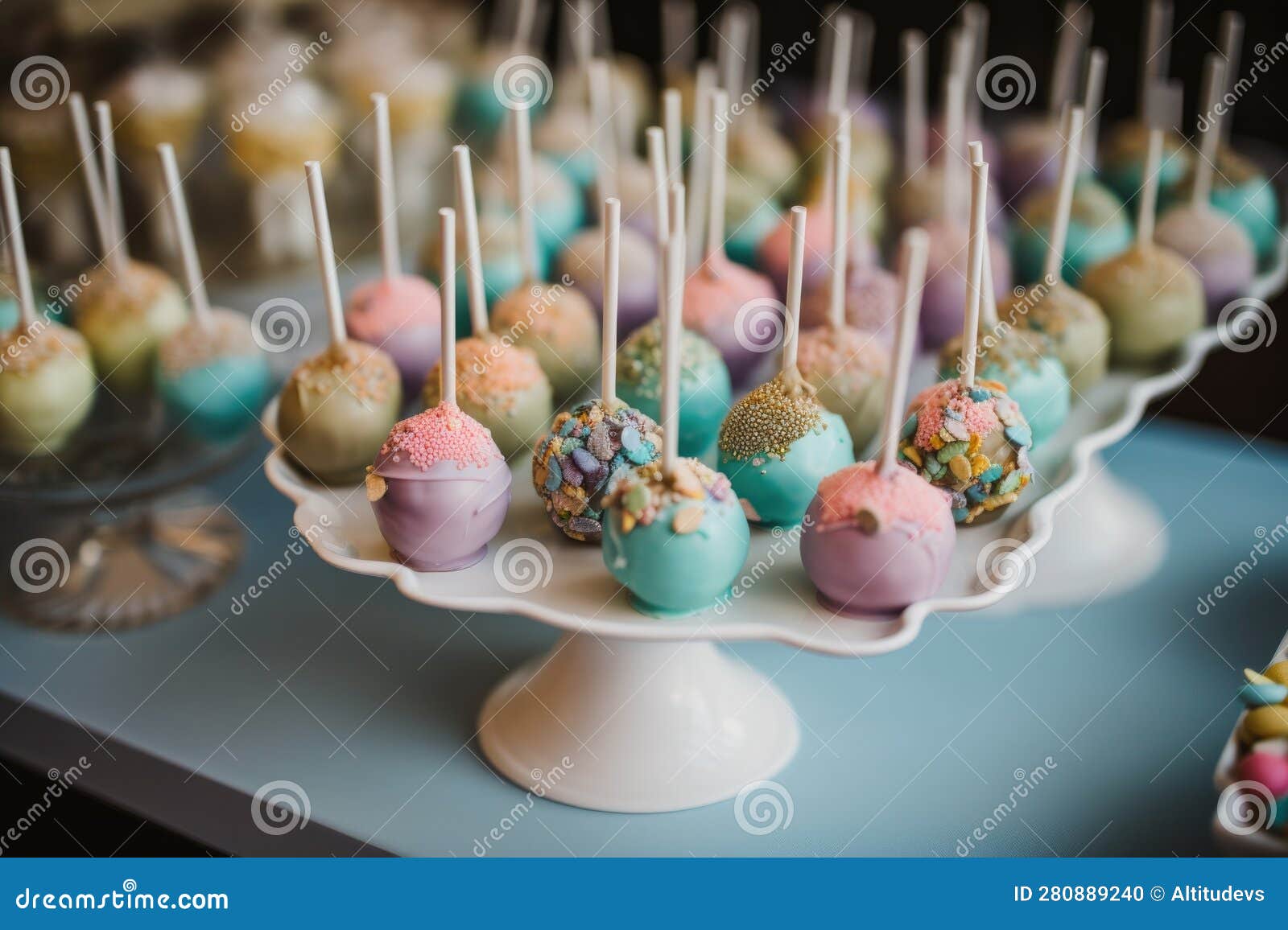 Technicolor Cake Pops with Pastel Colors and Candy Accents Stock ...