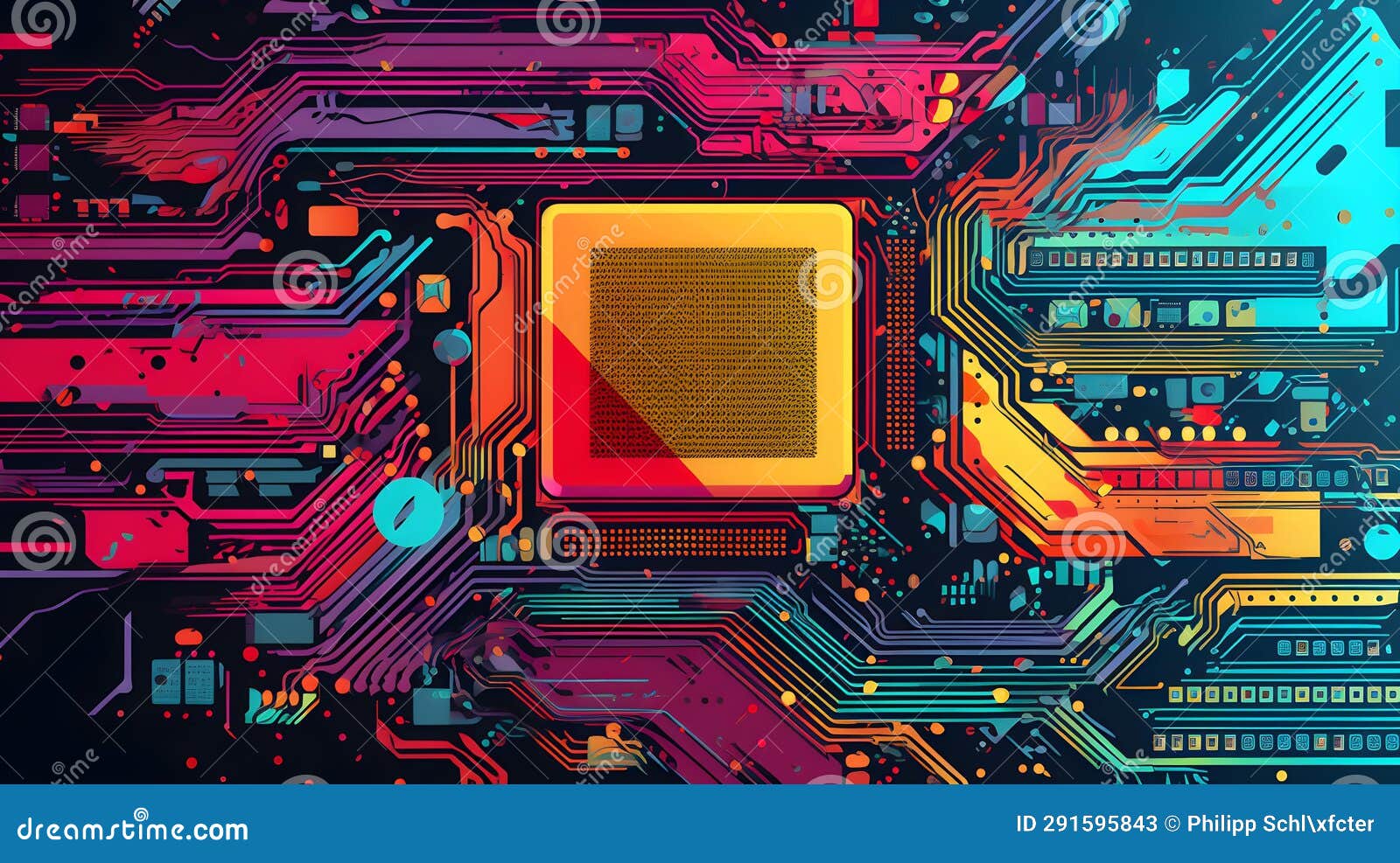 Pop Art Colorful CPU Mainboard: a Vibrant and Stylish Representation of ...