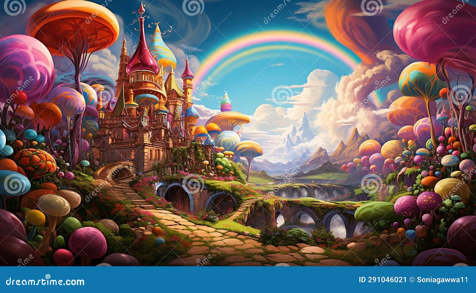 Technicolor Dreamscape Featuring Floating Islands Made of Candy, Giant ...