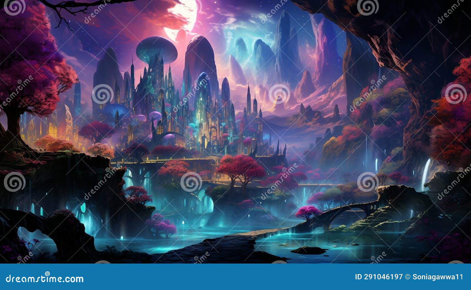 Technicolor Dreamscape with Translucent Beings, Glowing Crystals, and ...