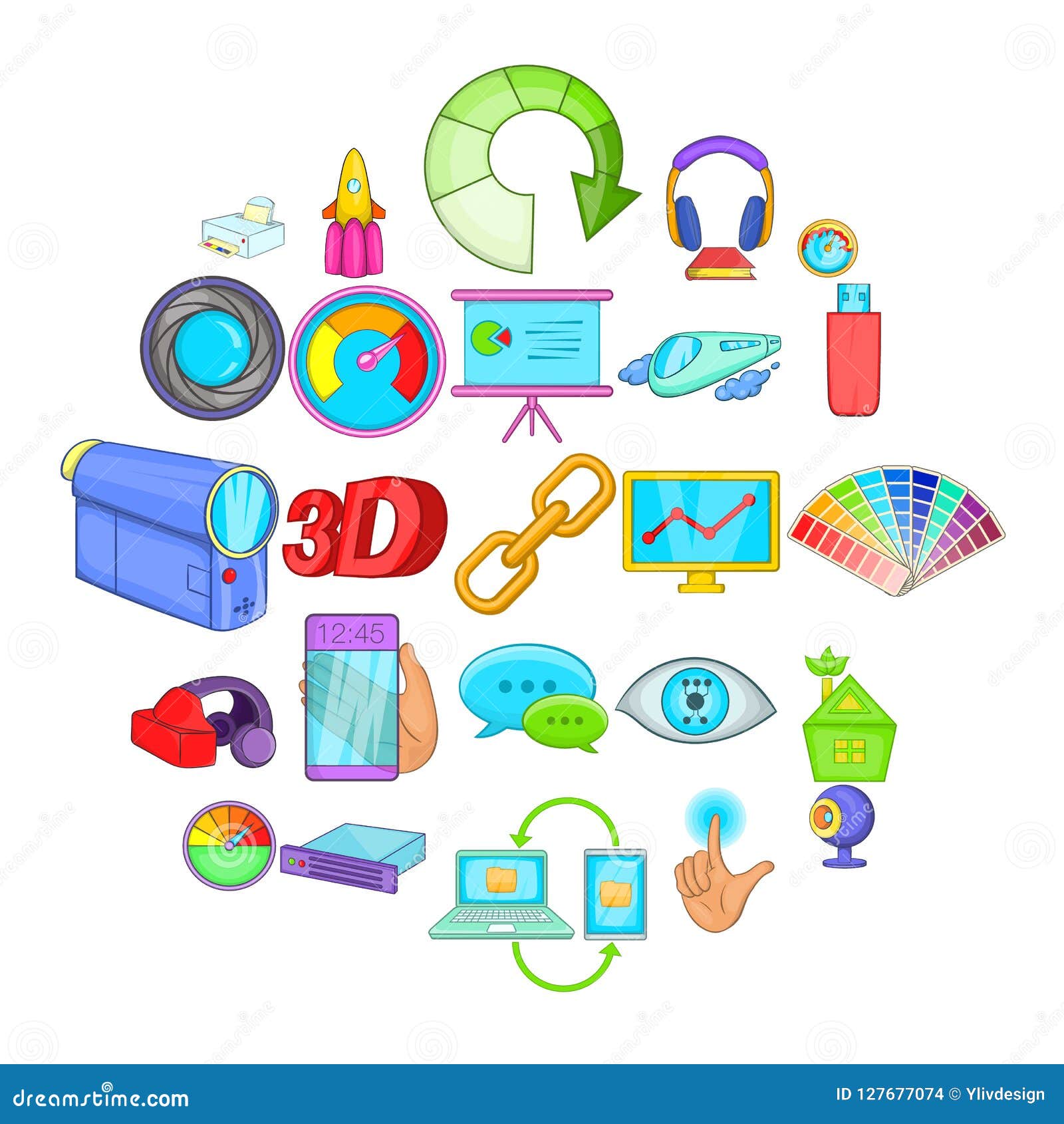 Technique Icons Set, Cartoon Style Stock Vector - Illustration of ...
