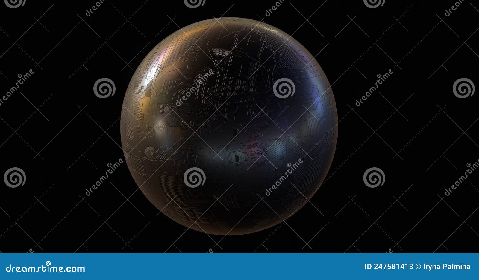 Techno Ball with Digital Circuit Stock Illustration - Illustration of ...