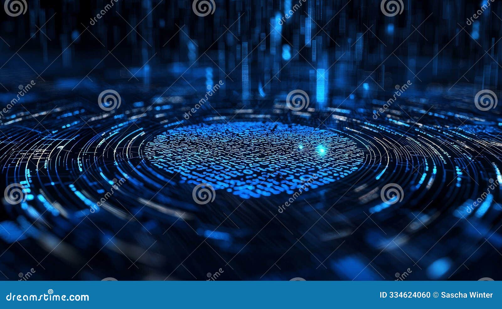 Techno Blueprint: Blue Fingerprint Lines in Code. Generative AI Stock ...