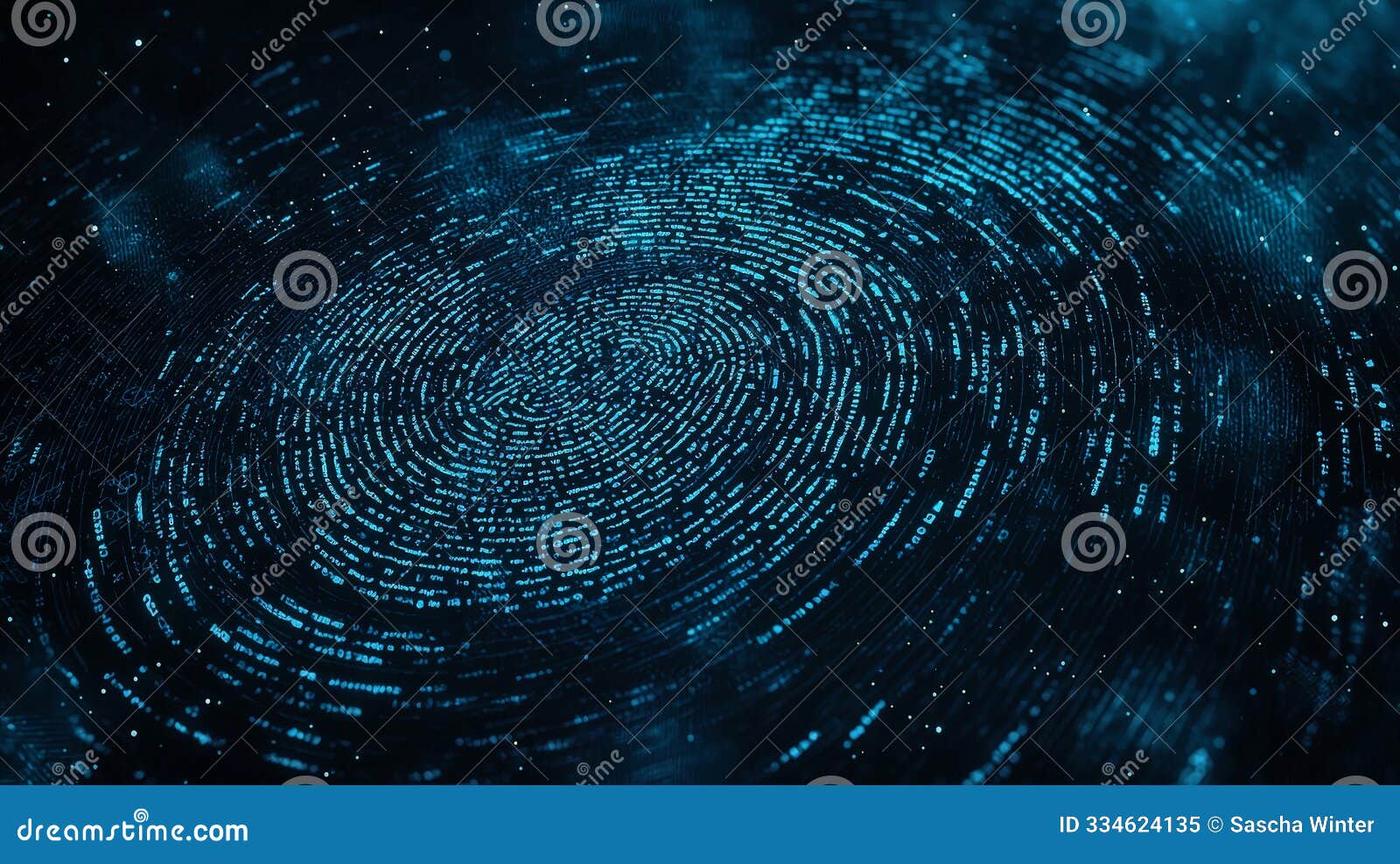 Techno Blueprint: Blue Fingerprint Lines in Code. Generative AI Stock ...