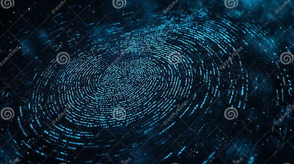 Techno Blueprint: Blue Fingerprint Lines in Code. Generative AI Stock ...