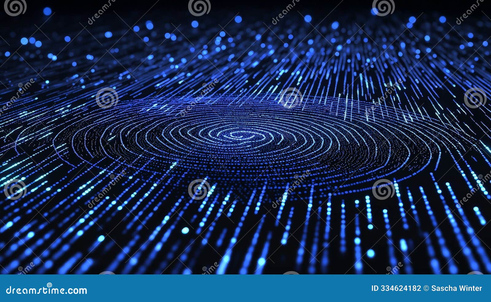 Techno Blueprint: Blue Fingerprint Lines in Code. Generative AI Stock ...