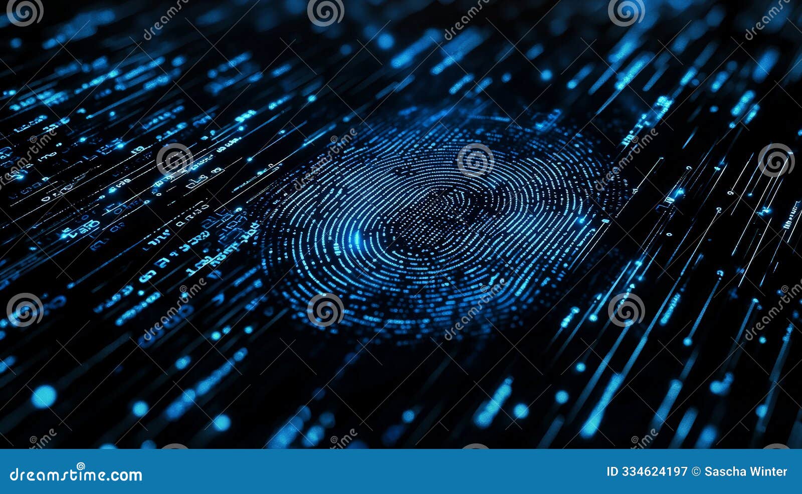 Techno Blueprint: Blue Fingerprint Lines in Code. Generative AI Stock ...