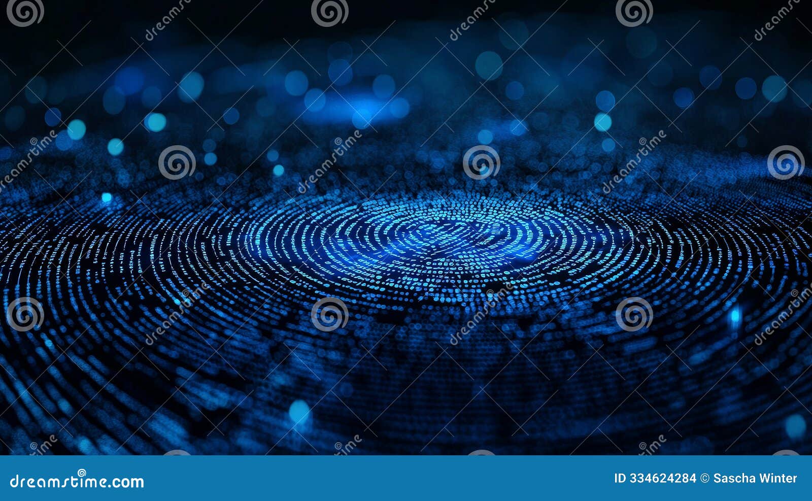 Techno Blueprint: Blue Fingerprint Lines in Code. Generative AI Stock ...
