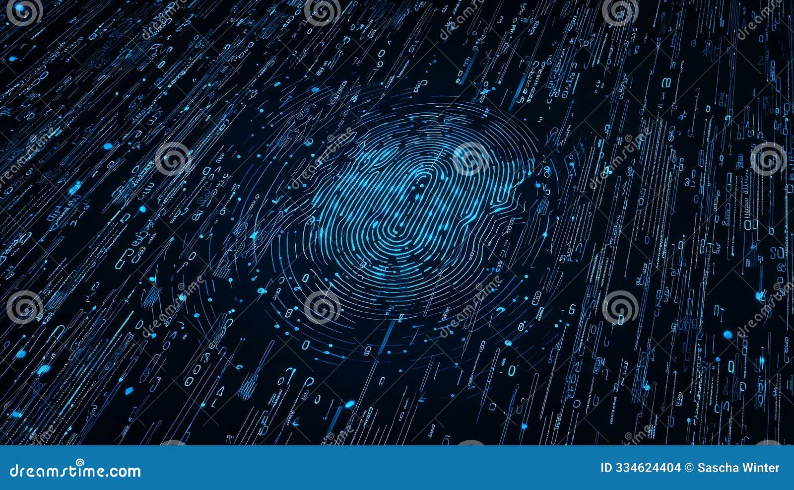 Techno Blueprint: Blue Fingerprint Lines in Code. Generative AI Stock ...