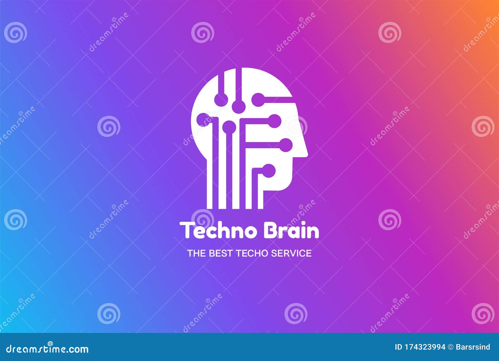 Techno Brain Negative Space Logotype Concept Stock Illustration ...