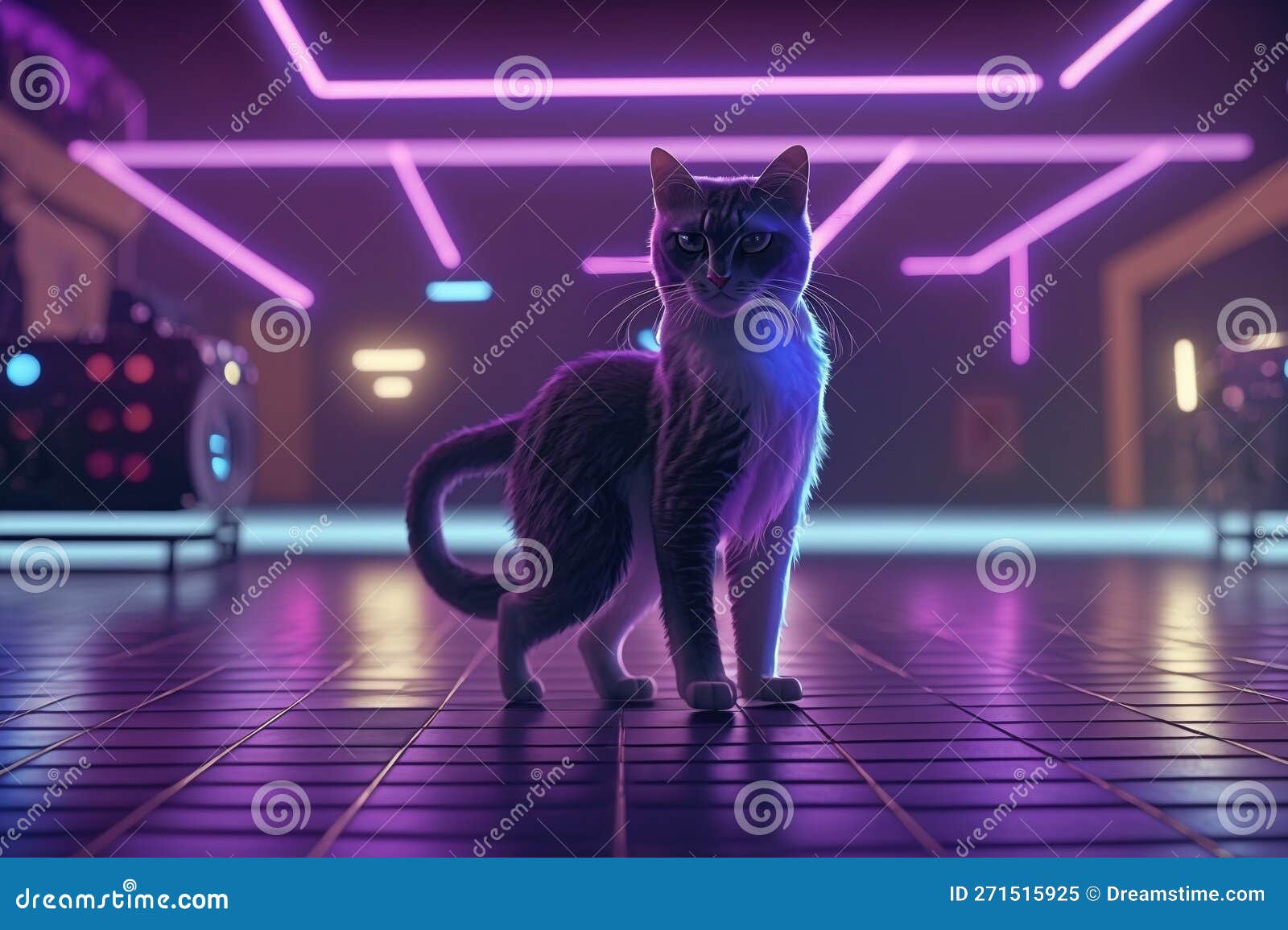 Techno Cat on the Dance Floor in Purple Lights Generative AI Stock ...