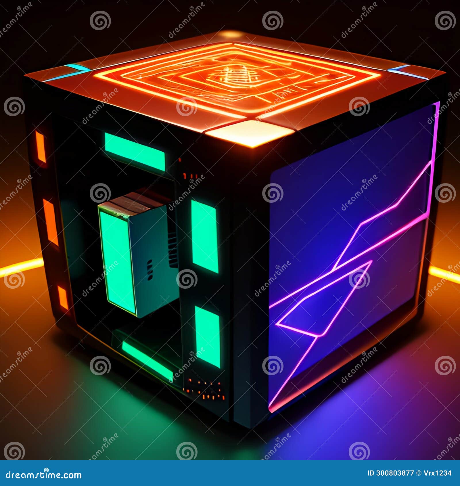 Small Glowing Cube with Circuit Board Pattern. AI Generated Image ...