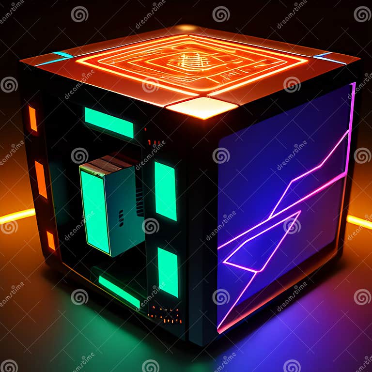 Small Glowing Cube with Circuit Board Pattern. AI Generated Image ...