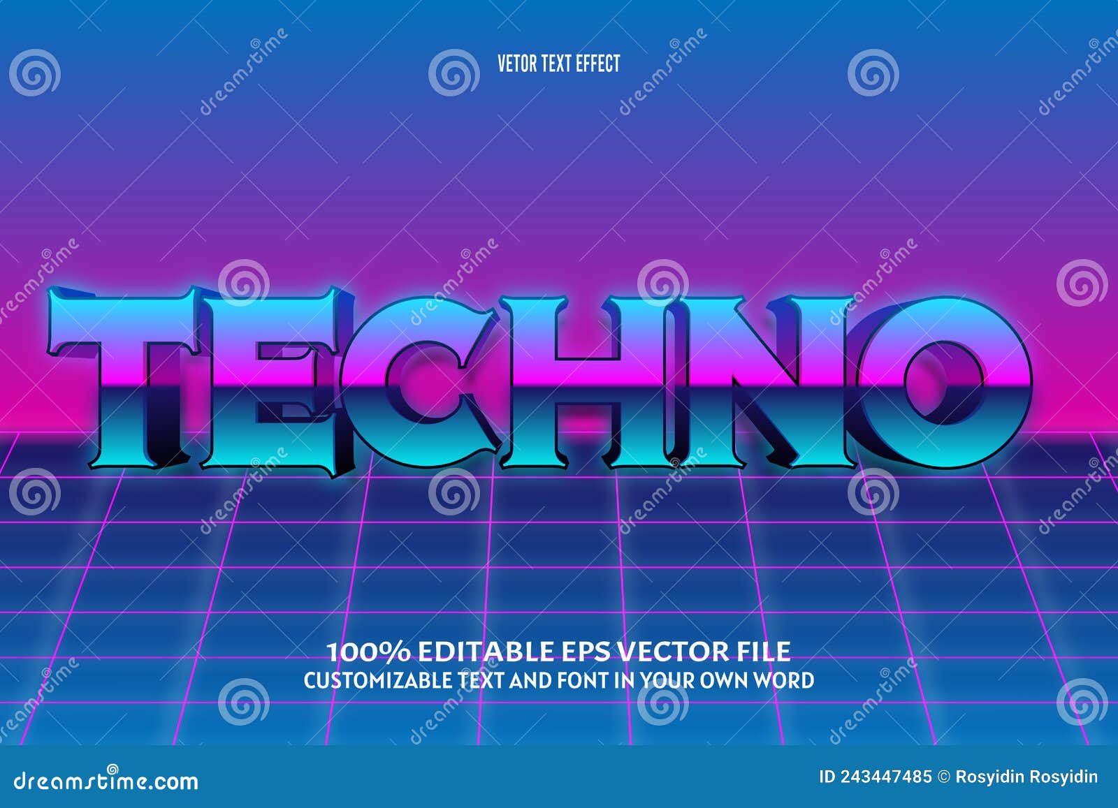 Techno Editable Text Effect 3 Dimension Emboss Modern Style Stock ...