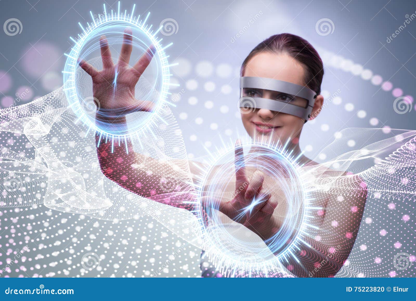 The Techno Girl Pressing Virtual Buttons Stock Illustration ...