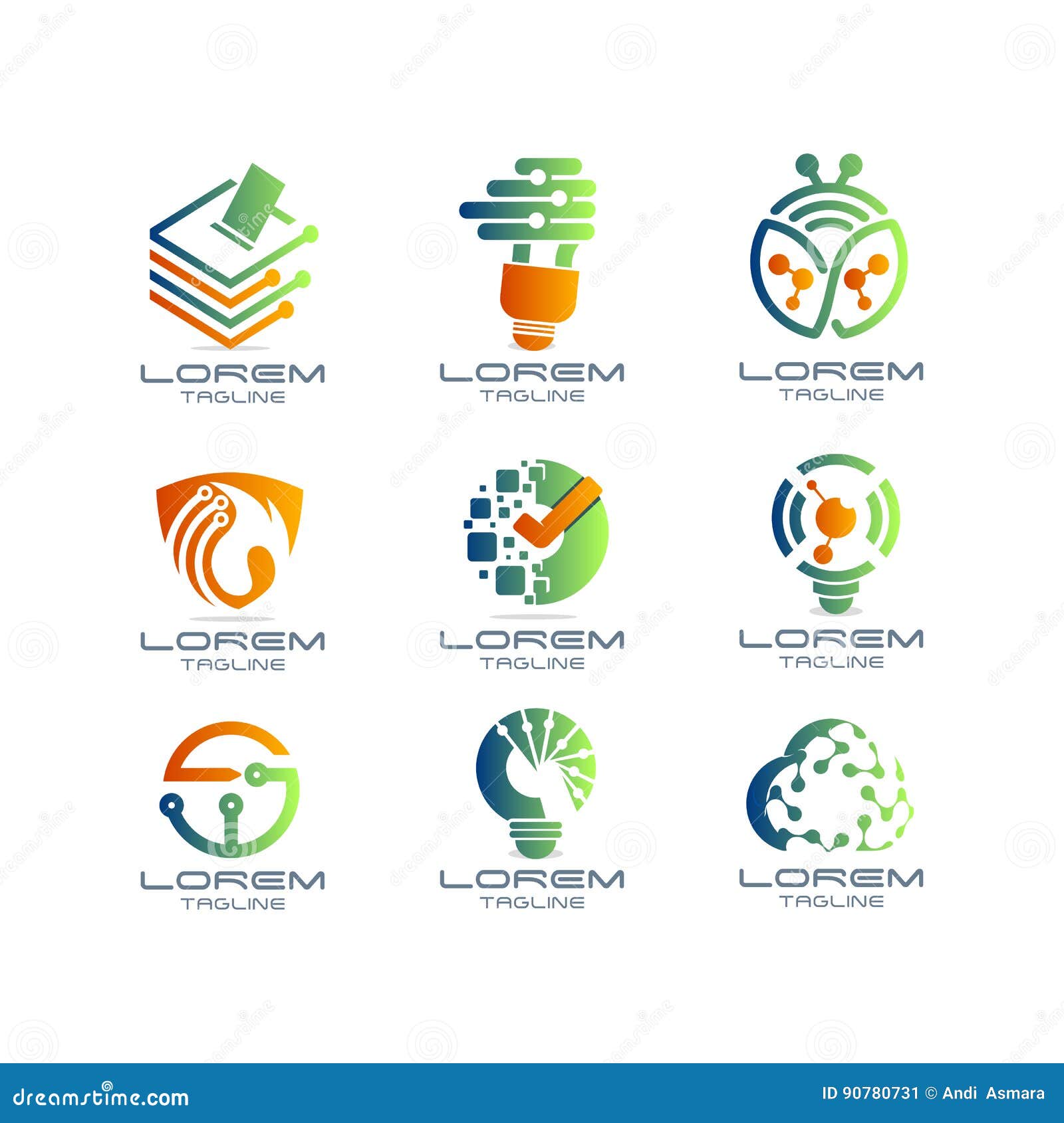 Techno Logo Set stock vector. Illustration of modern - 90780731