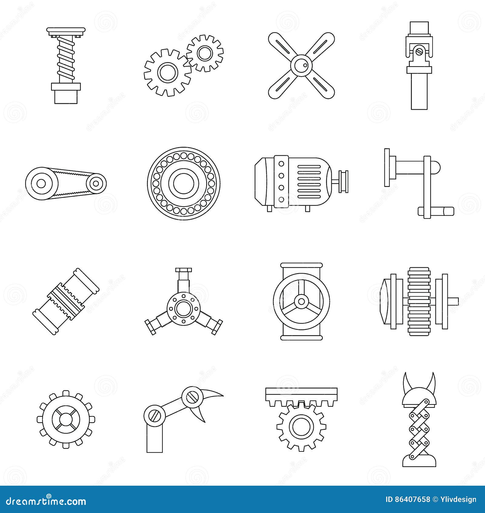Techno Mechanisms Kit Icons Set, Outline Style Stock Vector ...