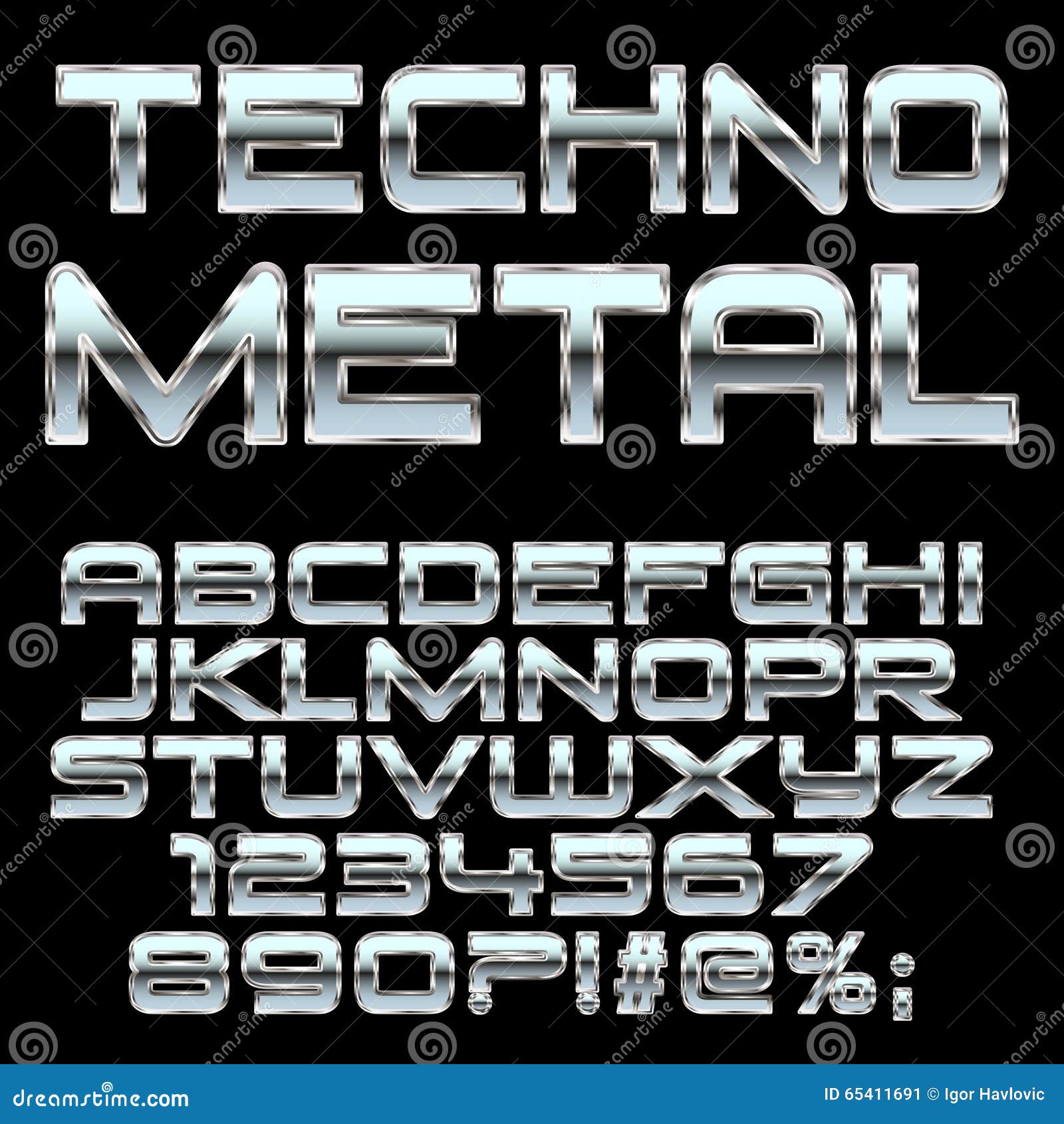 Techno Metal Style Letters and Symbols . Stock Vector - Illustration of ...