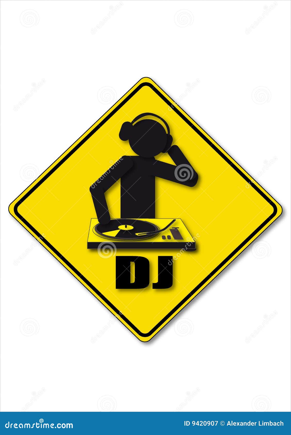 Techno Music DJ Yellow Road Sign Stock Illustration - Illustration of ...