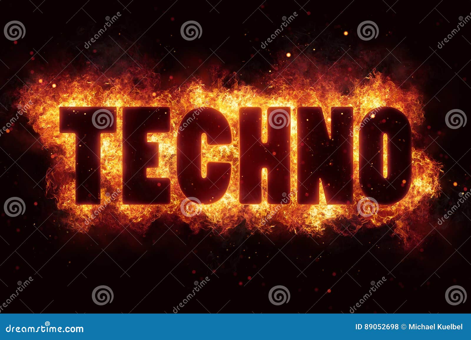 Techno Music Party Text on Fire Flames Explosion Burning Stock ...