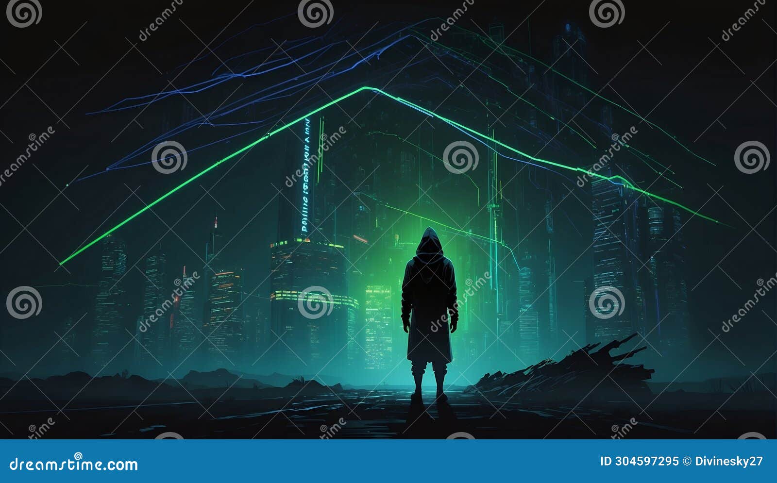 Techno Oracle: Whispers of the Neon Code. Generative AI Stock ...