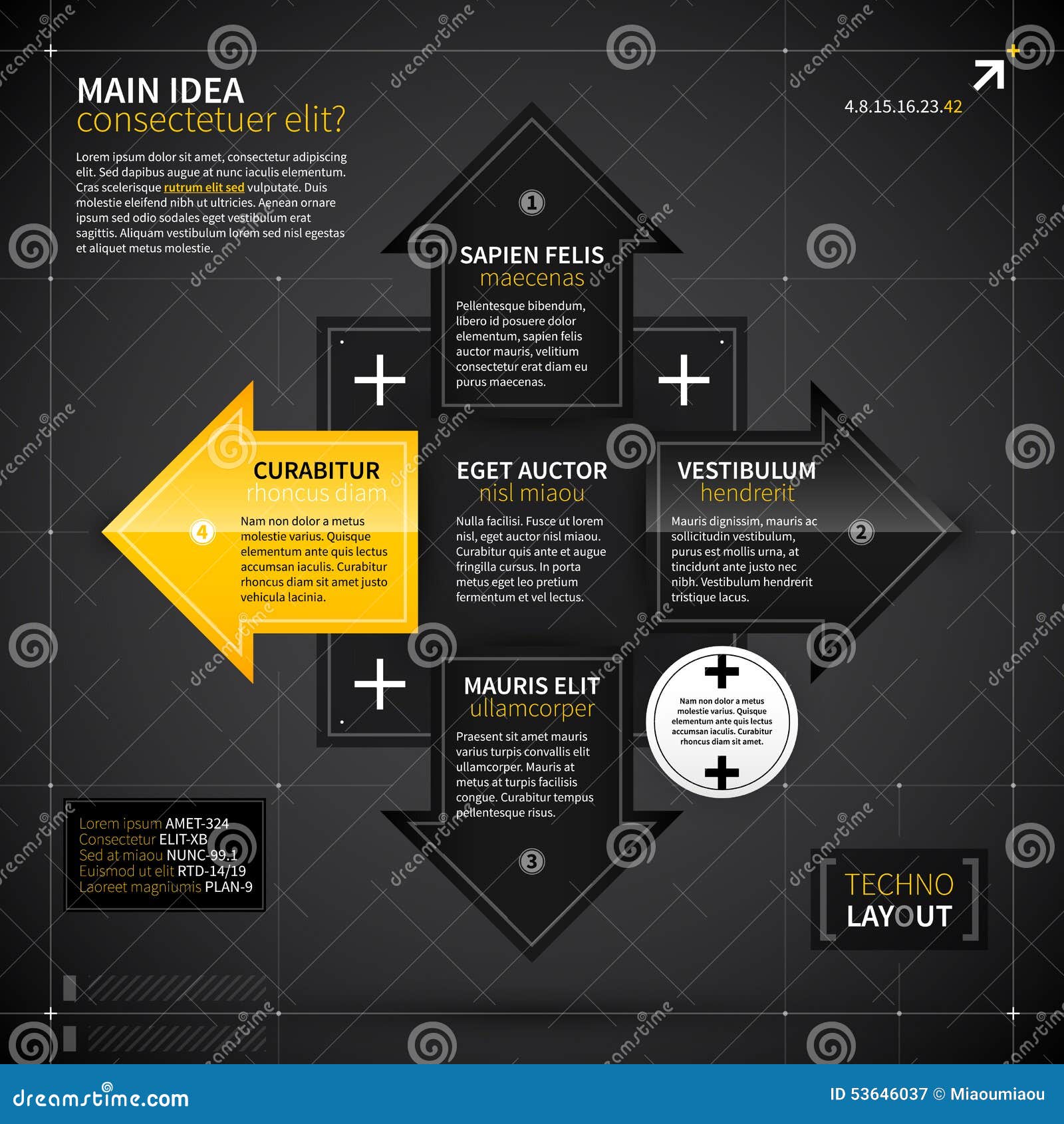 Techno-Plan mit 4 Pfeilen vektor abbildung. Illustration von element ...