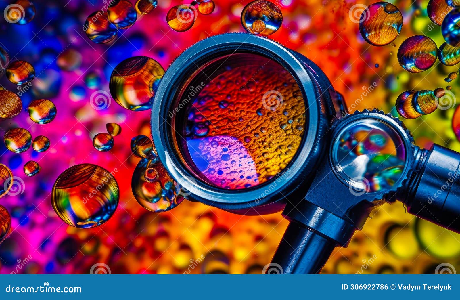 A Techno Poster LSD Raindrops Professional Microscope. a Close Up of a ...