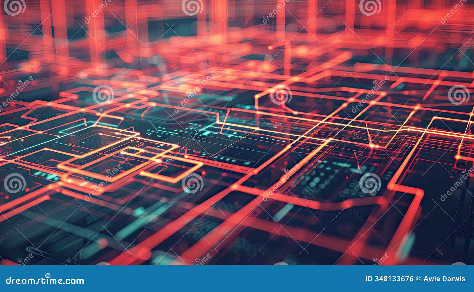 Techno Schematics on Futuristic Grid Stock Illustration - Illustration ...