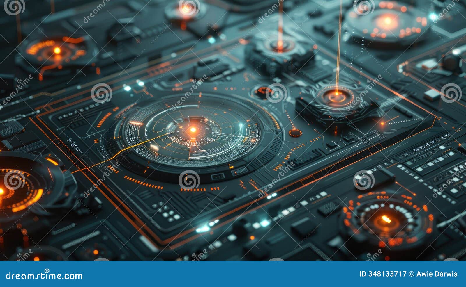 Techno Schematics on Futuristic Grid Stock Illustration - Illustration ...
