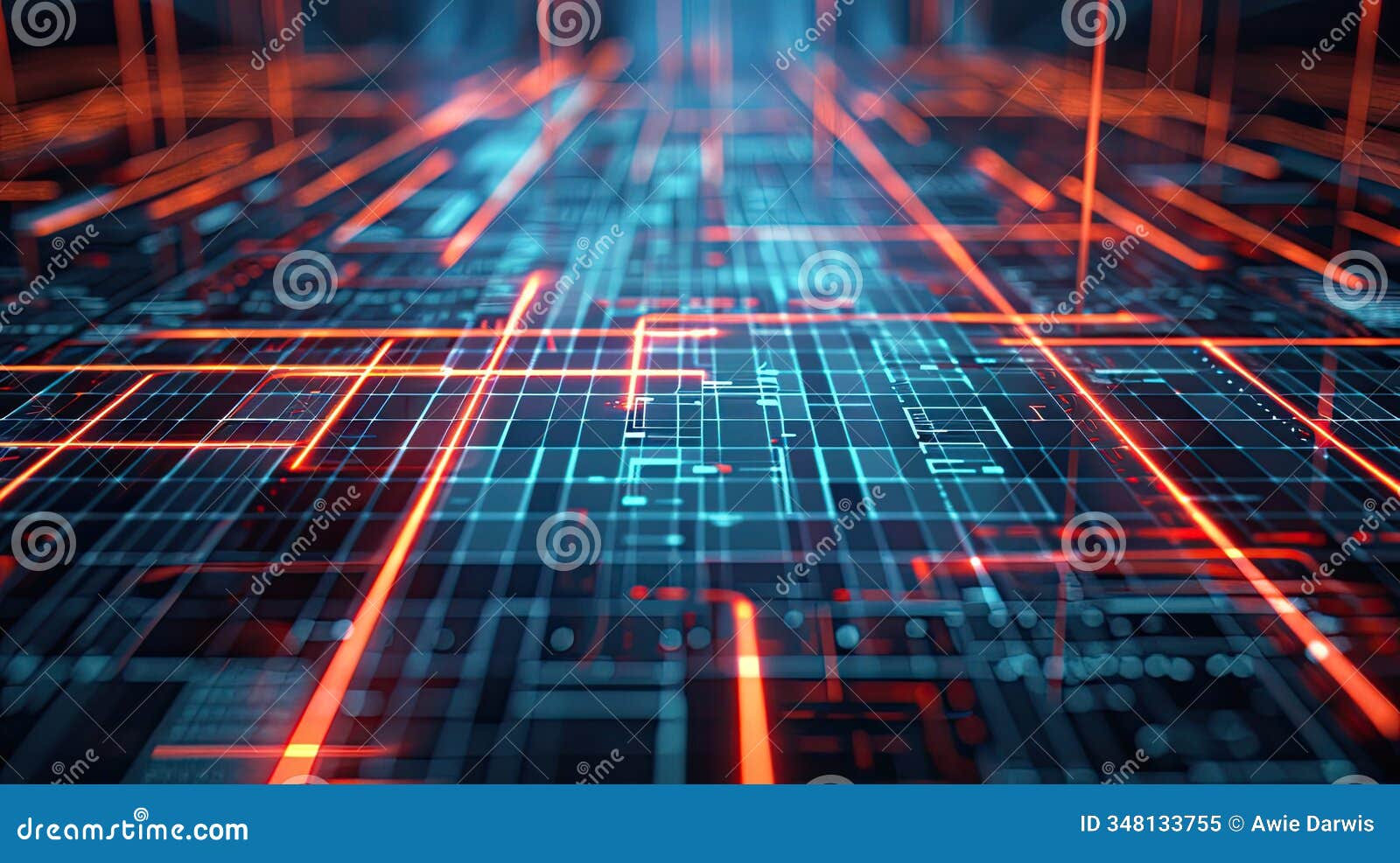 Techno Schematics on Futuristic Grid Stock Illustration - Illustration ...