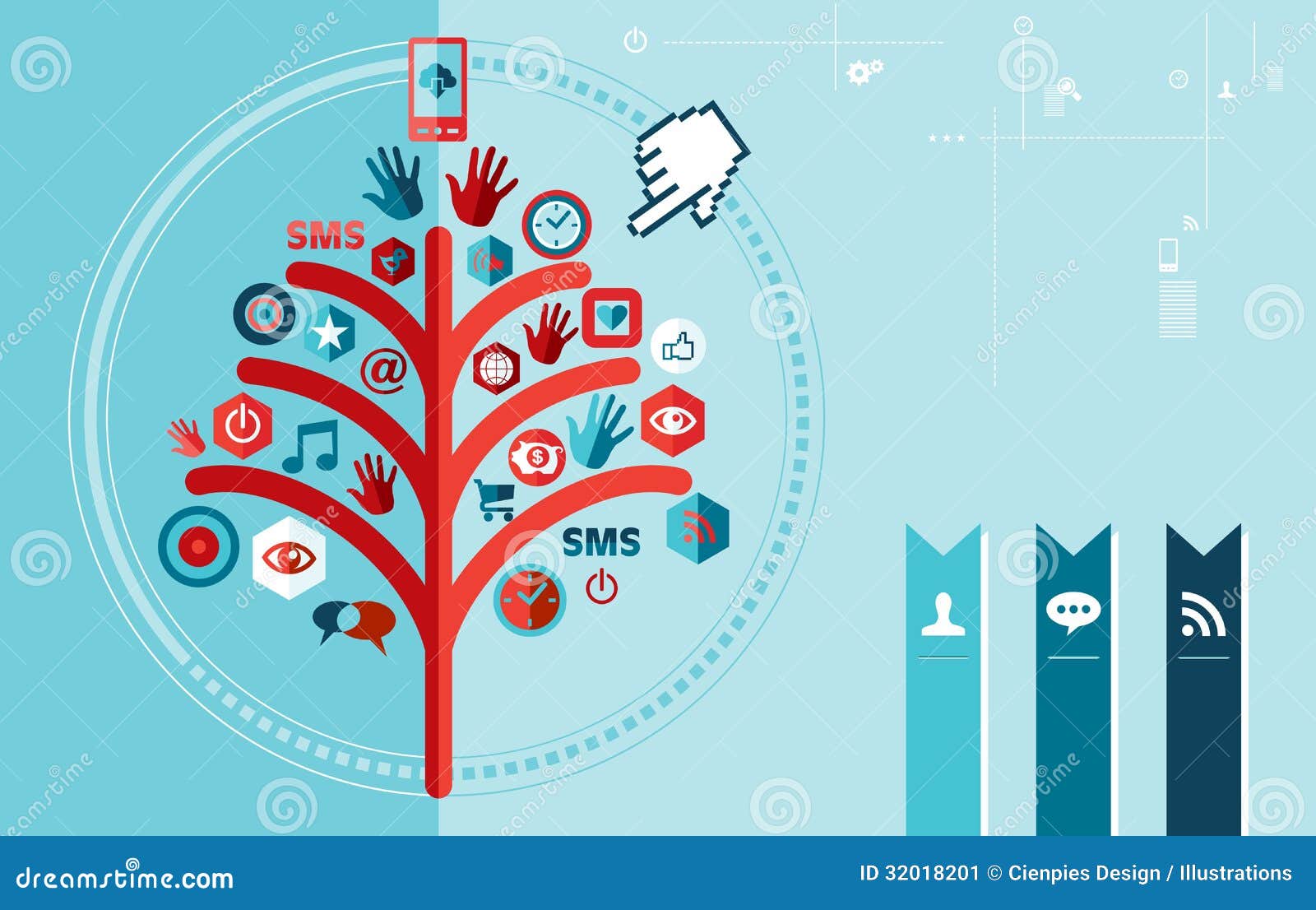 Techno Social Network Tree Design Stock Vector - Illustration of ...