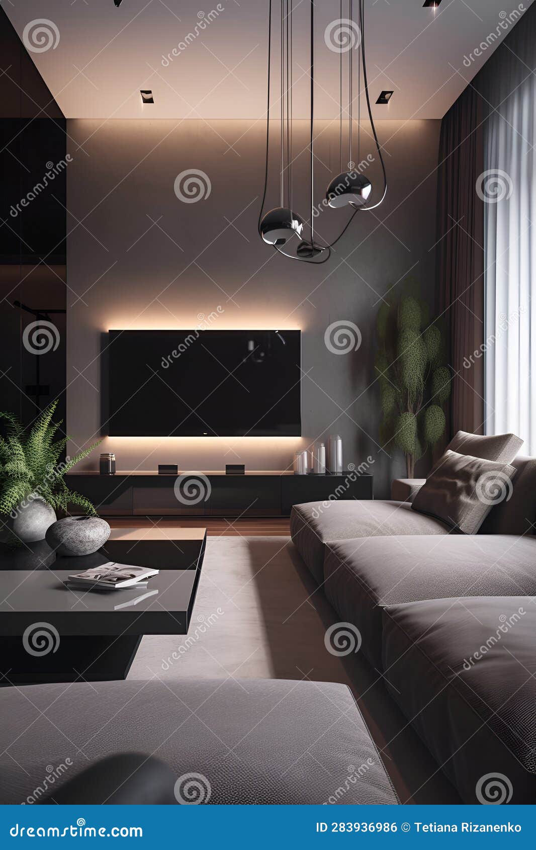 Techno Style Interior of Living Room in Luxury House Stock Illustration ...