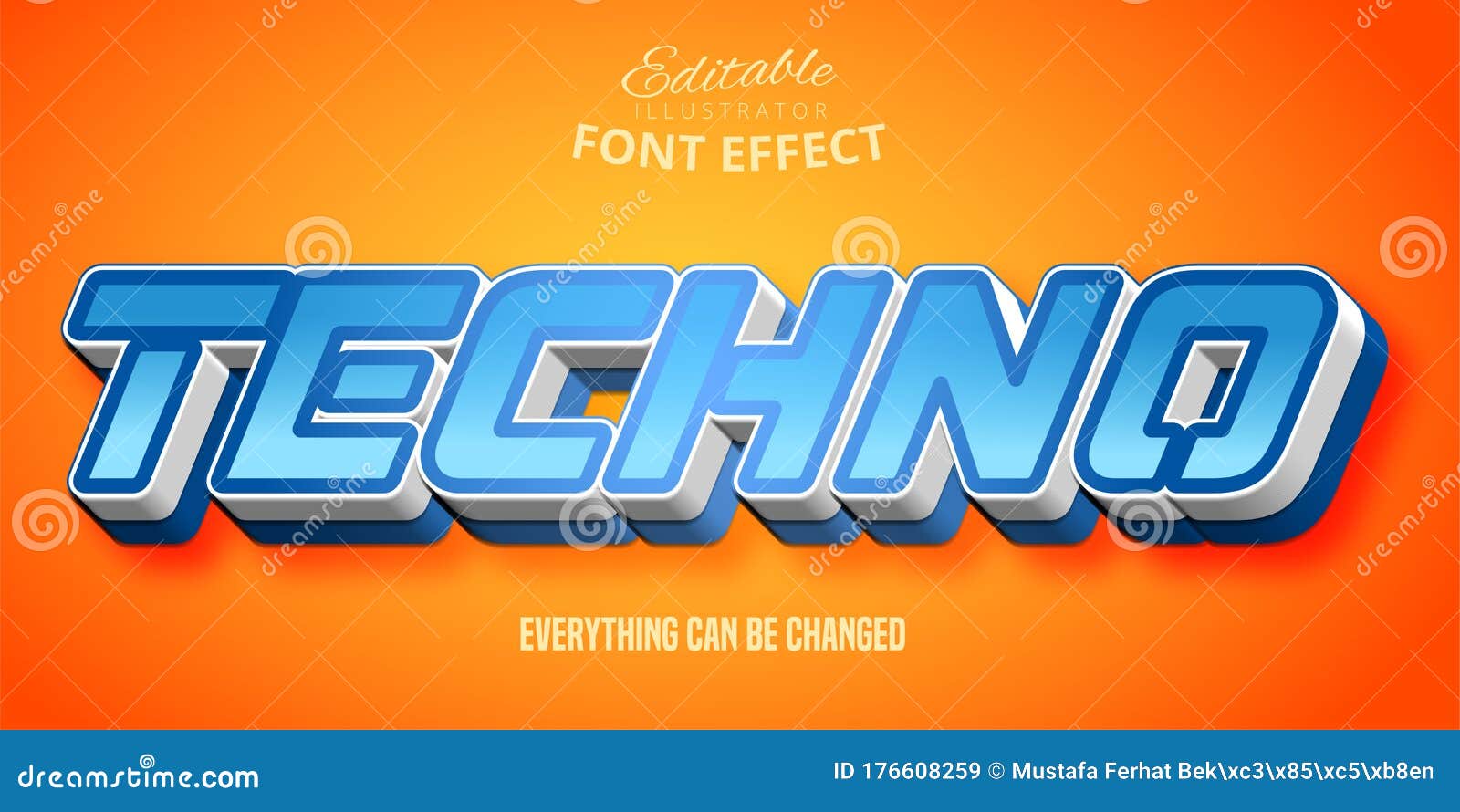 Techno Text, 3d Editable Font Effect Stock Vector - Illustration of ...