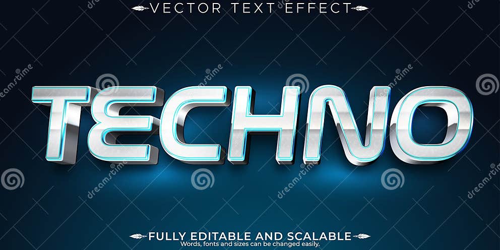 Techno Text Effect, Editable Robot and Machine Text Style Stock Vector ...
