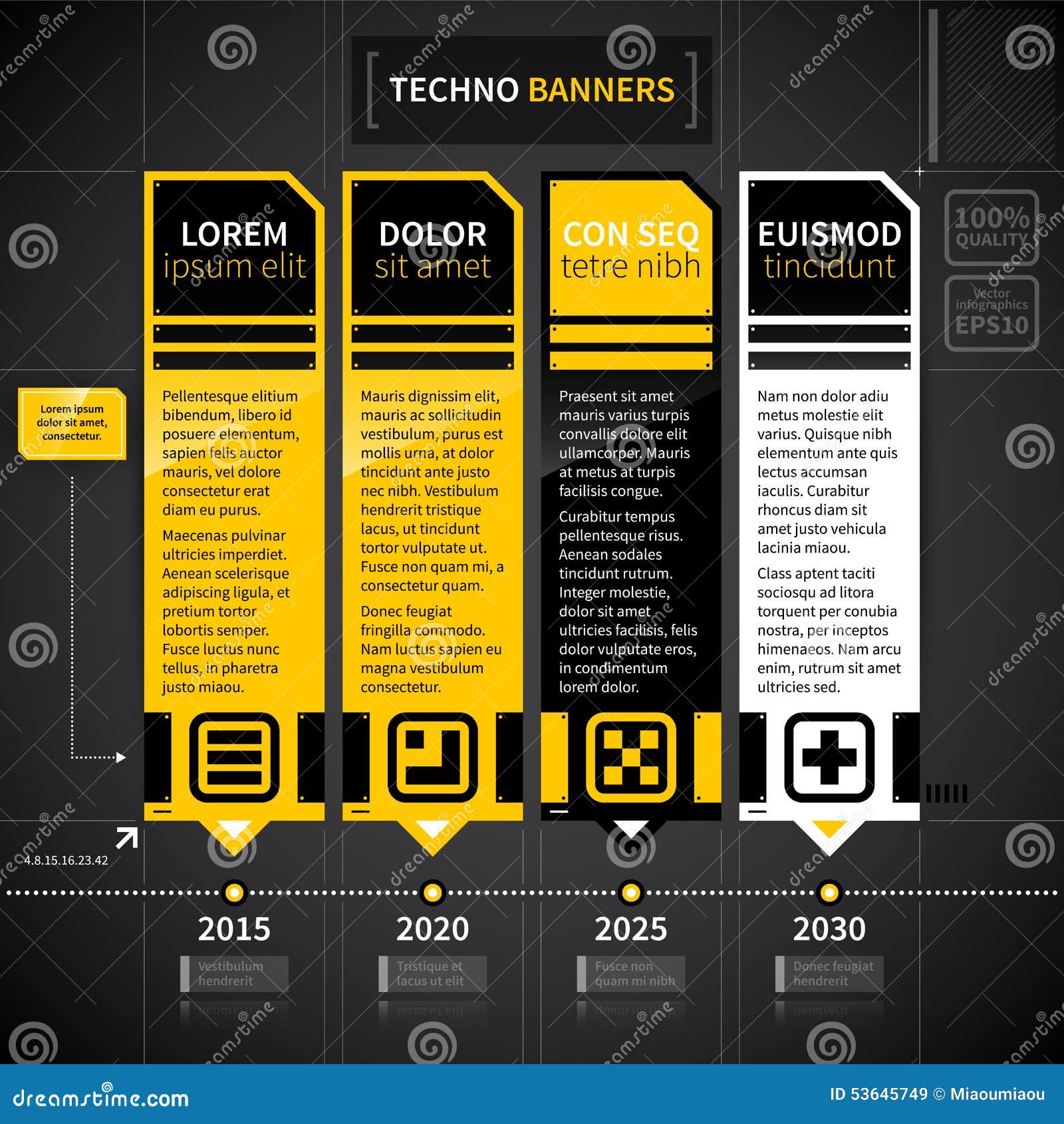 Techno Timeline with 4 Banners. Stock Vector - Illustration of four ...