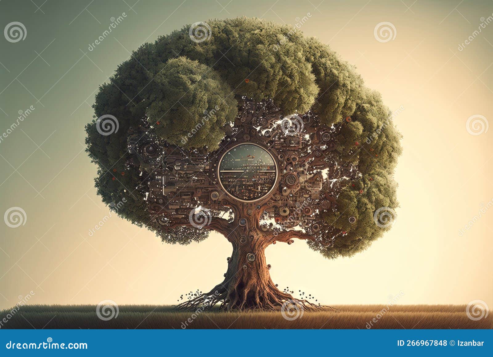 Techno Tree of the Future Illustration Generative Ai Stock Illustration ...