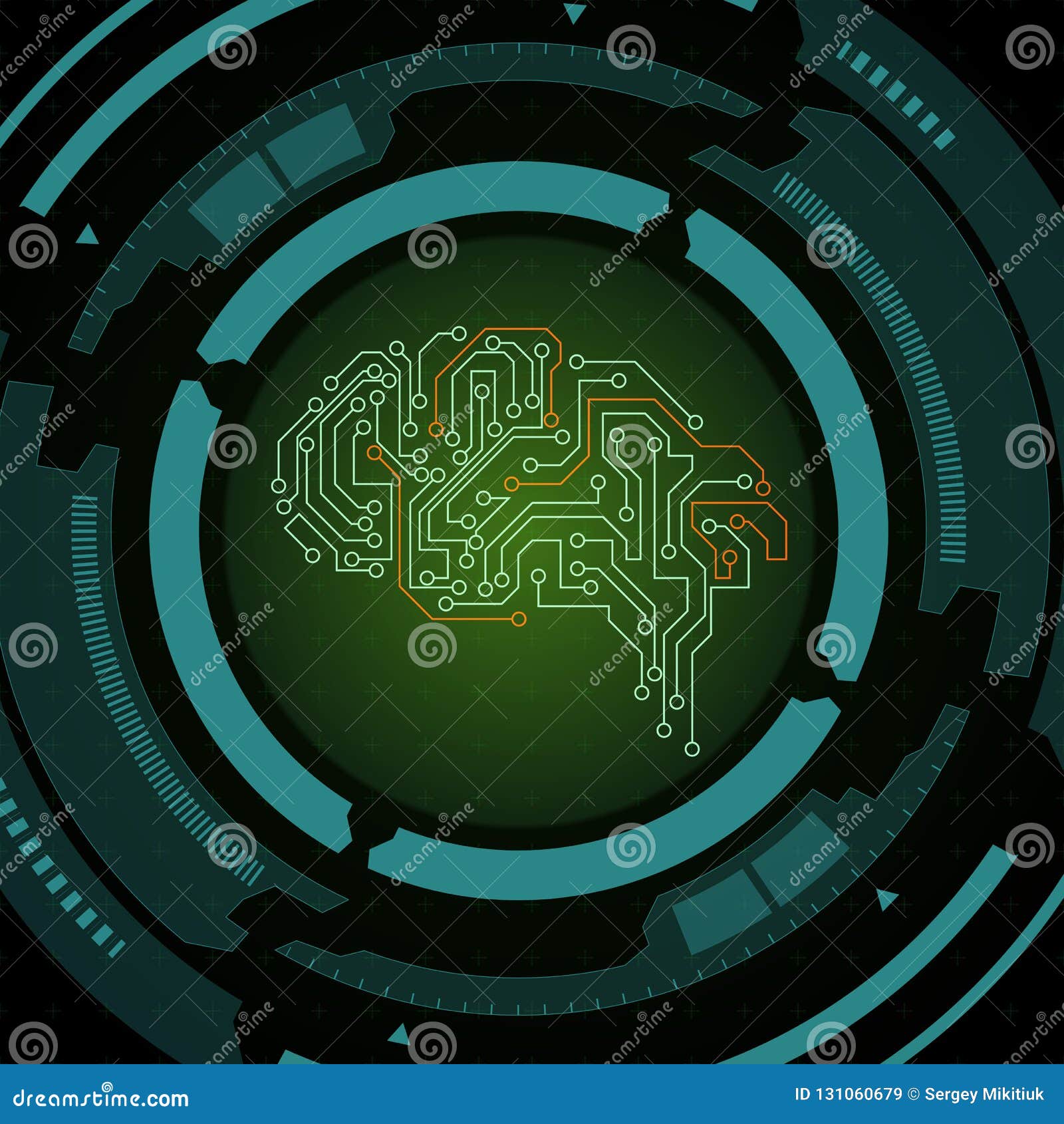 Technologic Background With Circuit Brain Cartoon Vector ...