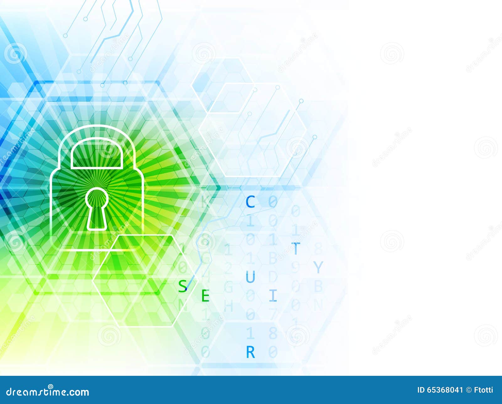 Technological Abstract Background with Lock, Circuit Board and Hexagon ...