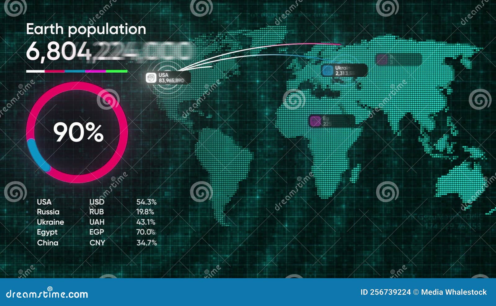 Technological Animation with World Map and Numbers. Motion Stock ...