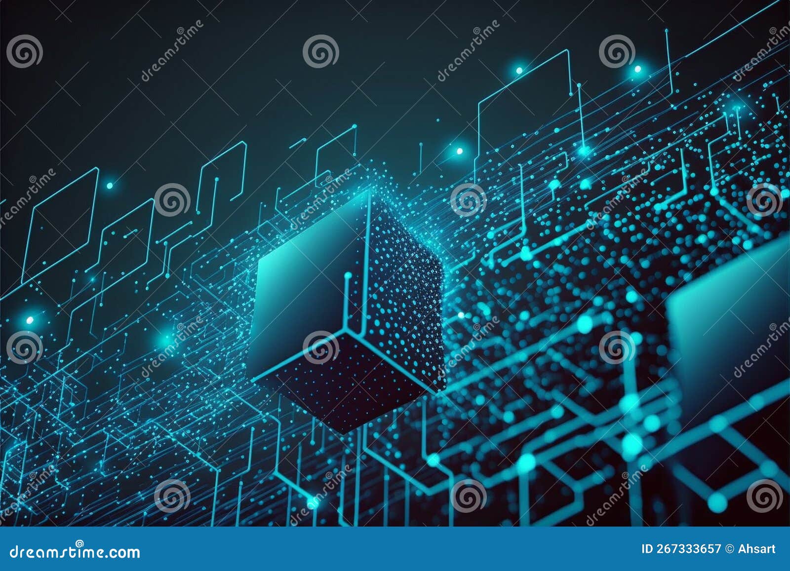 Technological Background Blue Color with 3d Cube. Network Connection ...