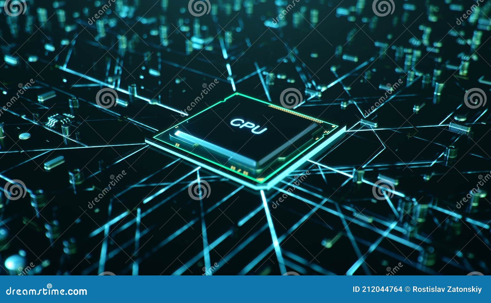 Technological Background with CPU and Circuit Board. Flying CPU and ...