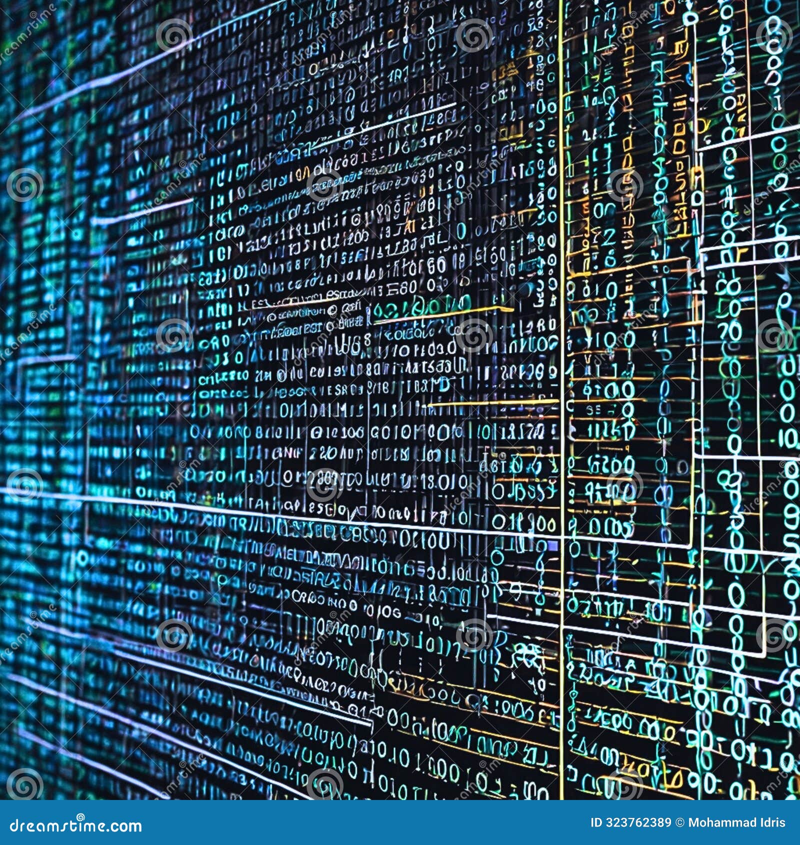 A Technological Background with Flowing Lettering Displays the Binary ...