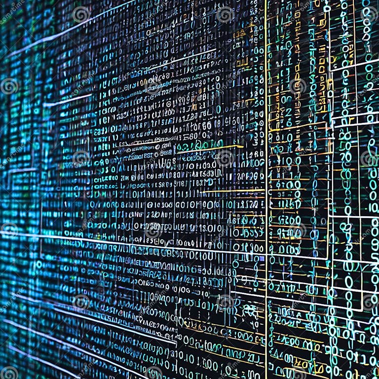 A Technological Background with Flowing Lettering Displays the Binary Code S Numerals 0 and 1 ...