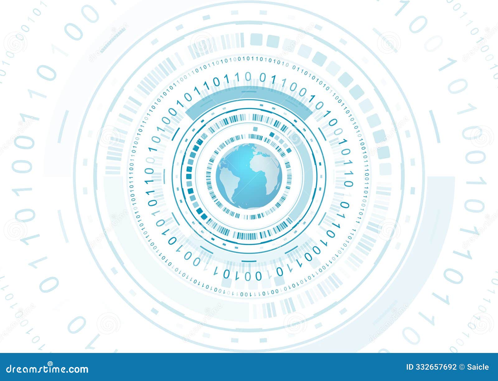 Technological Background with Globe Design, Circular Elements and Binary Code Stock Illustration ...