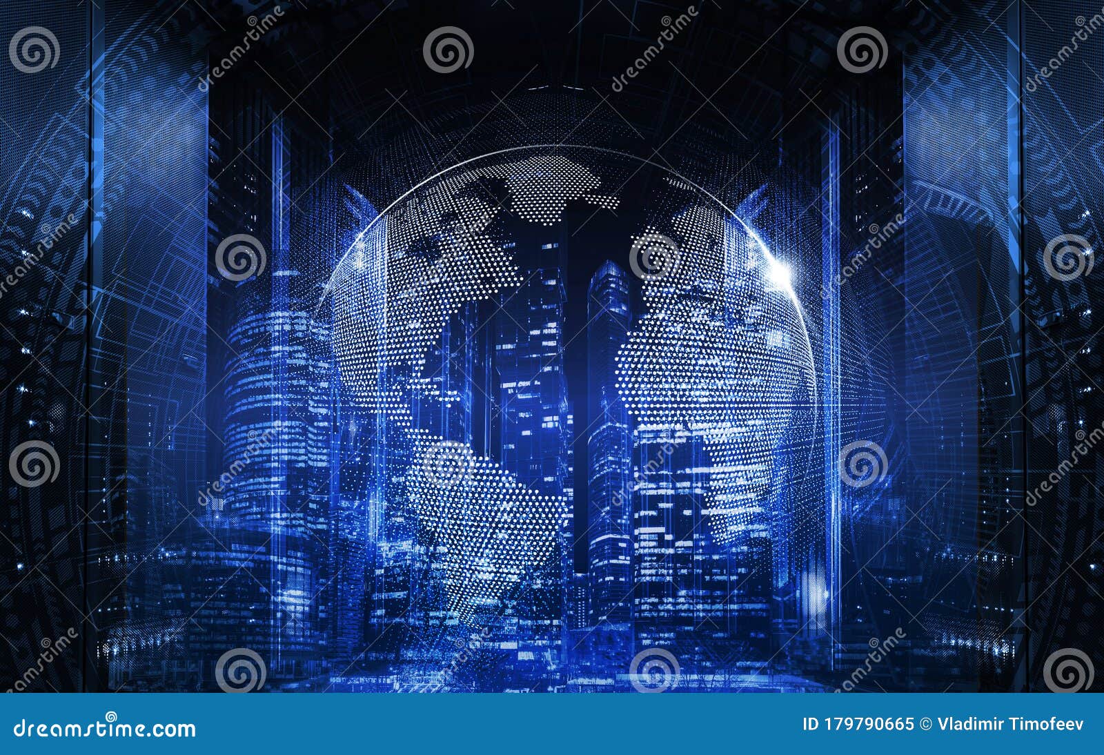 Technological Background on Servers in Data Center, Futuristic Design. Server Room Represented ...